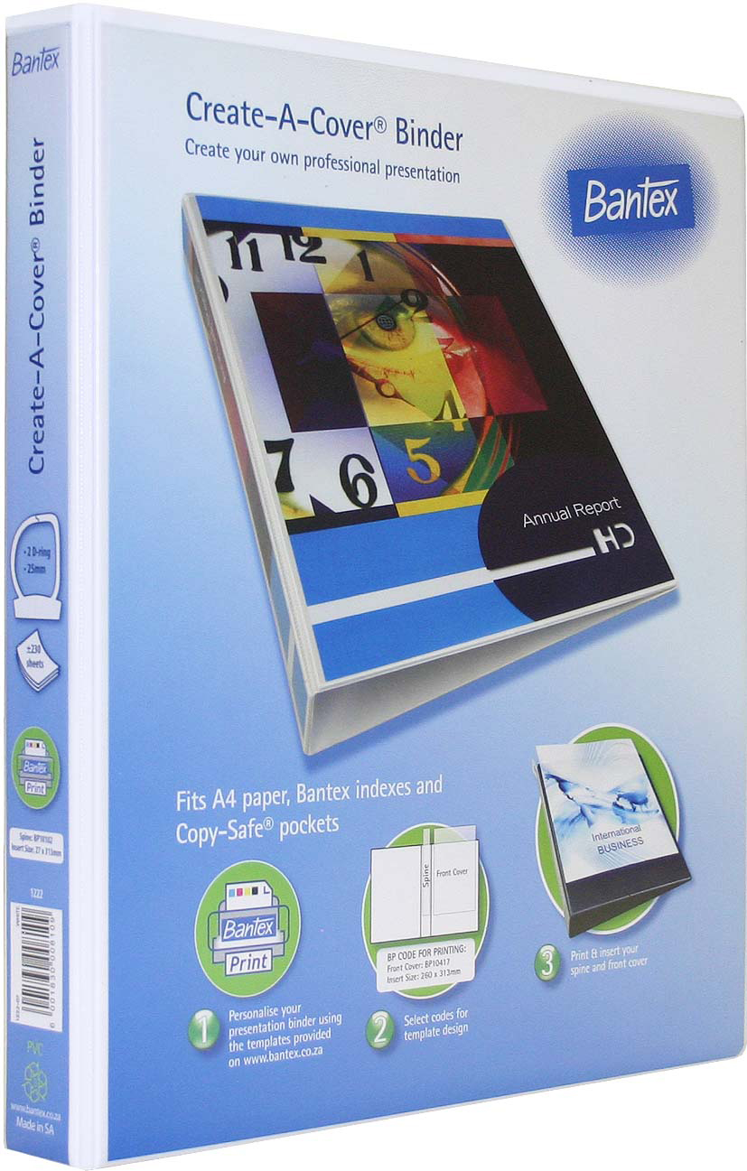 a4 pvc create-a-cover presentation binders - 25mm 2 ring - white ...