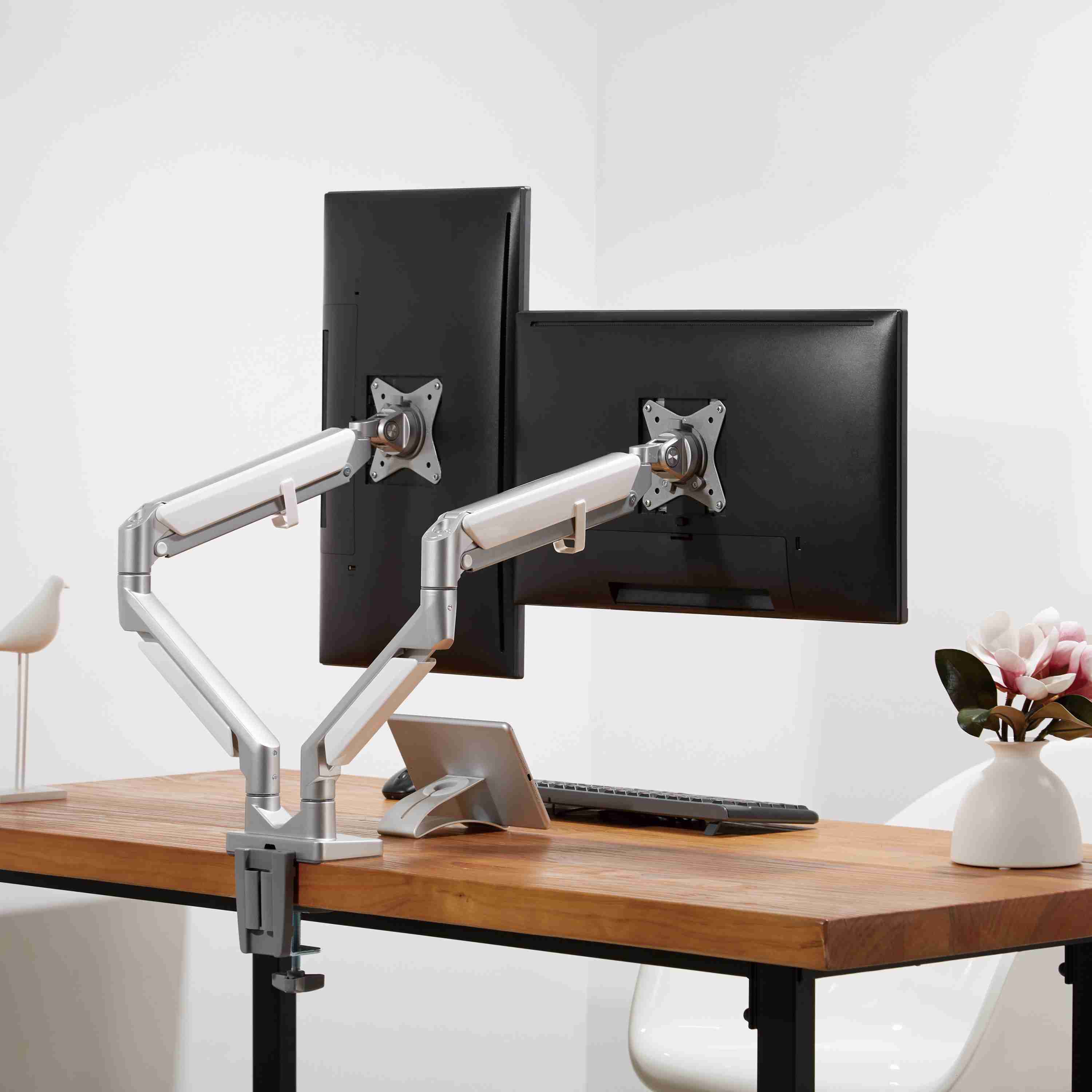 monitor clamp brackets - double - silver | Ribbens Office National