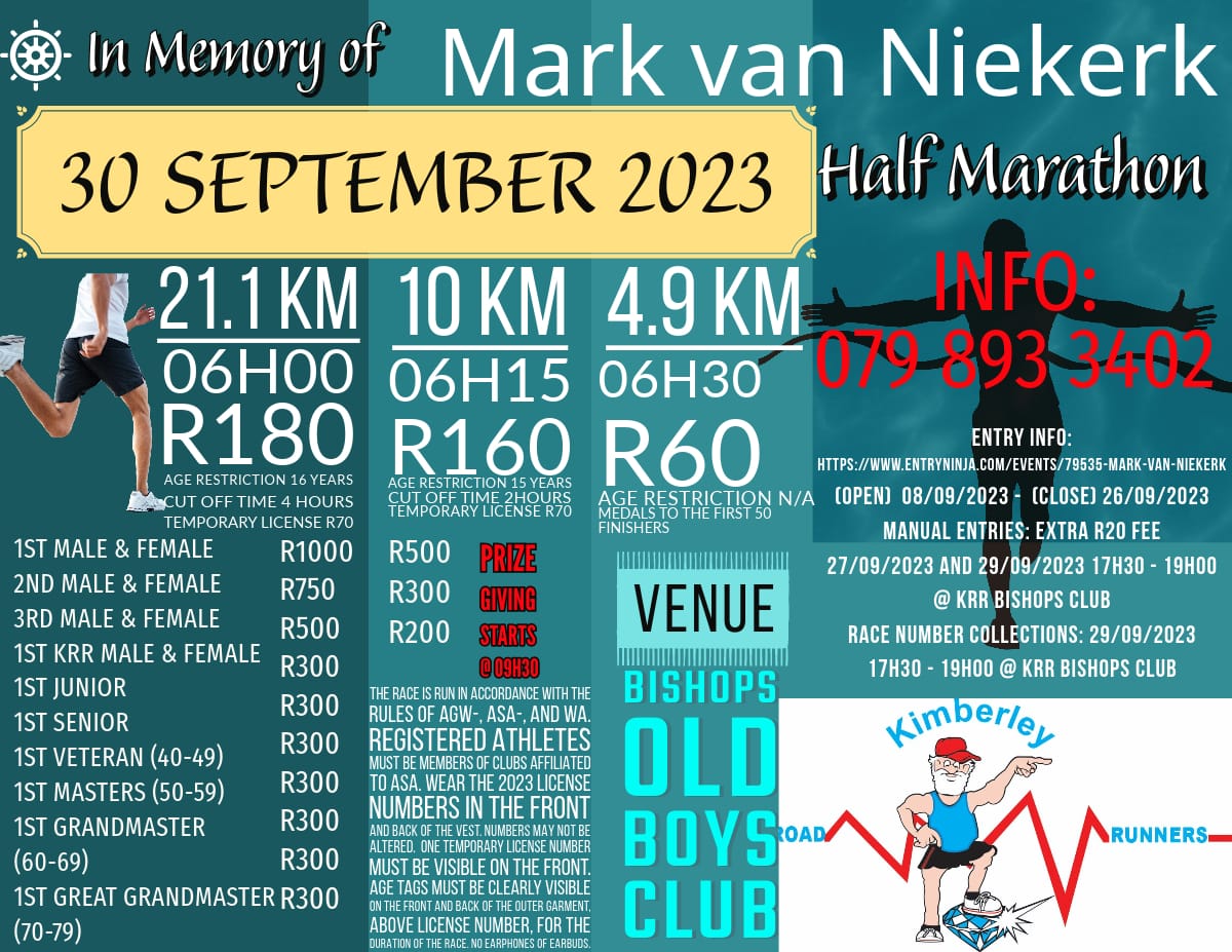 In Memory of Mark van Niekerk half marathon | Entry Ninja – the best ...