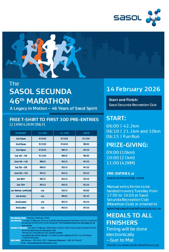 Sasol Secunda - 14 Feb 2026 | Entry Ninja – the best outdoor, fitness ...