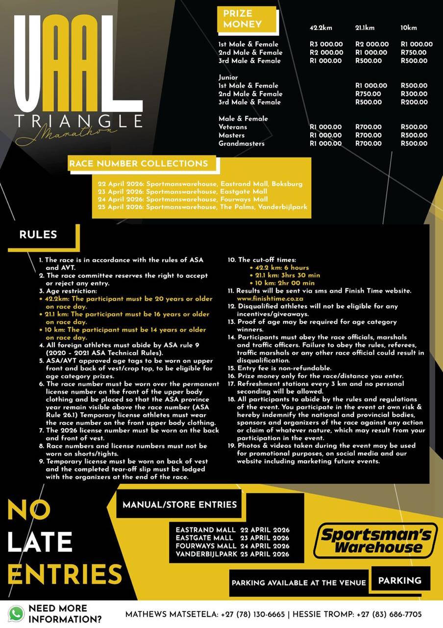 Vaal Triangle Marathon | Entry Ninja – the best outdoor, fitness and ...
