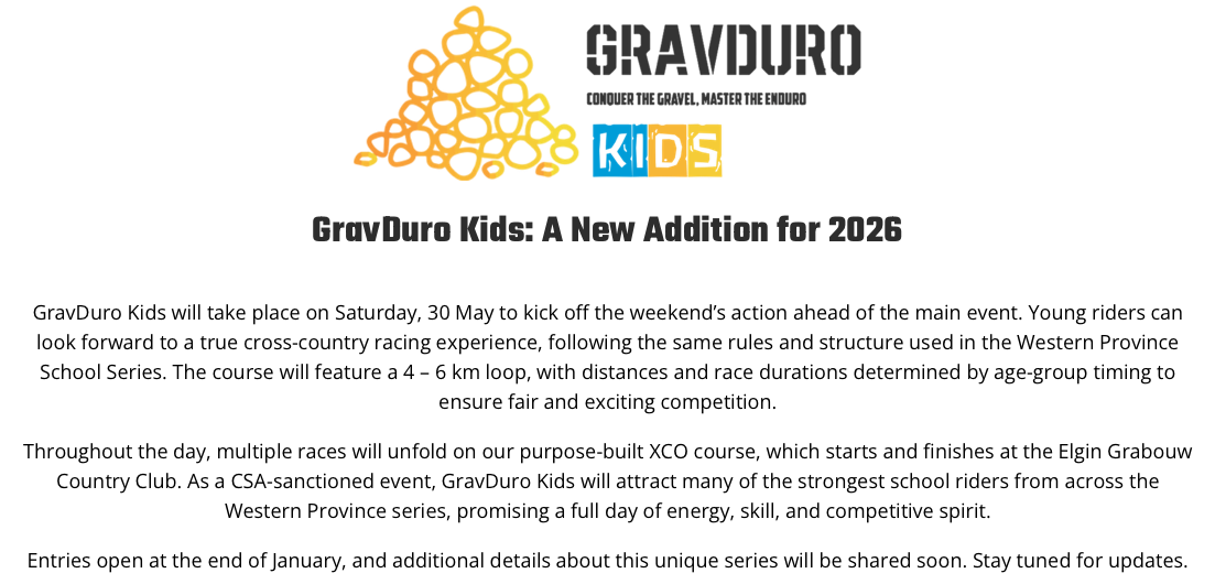 GravDuro Kids powered by Westvaal Somerset West Isuzu 2026 | Entry ...