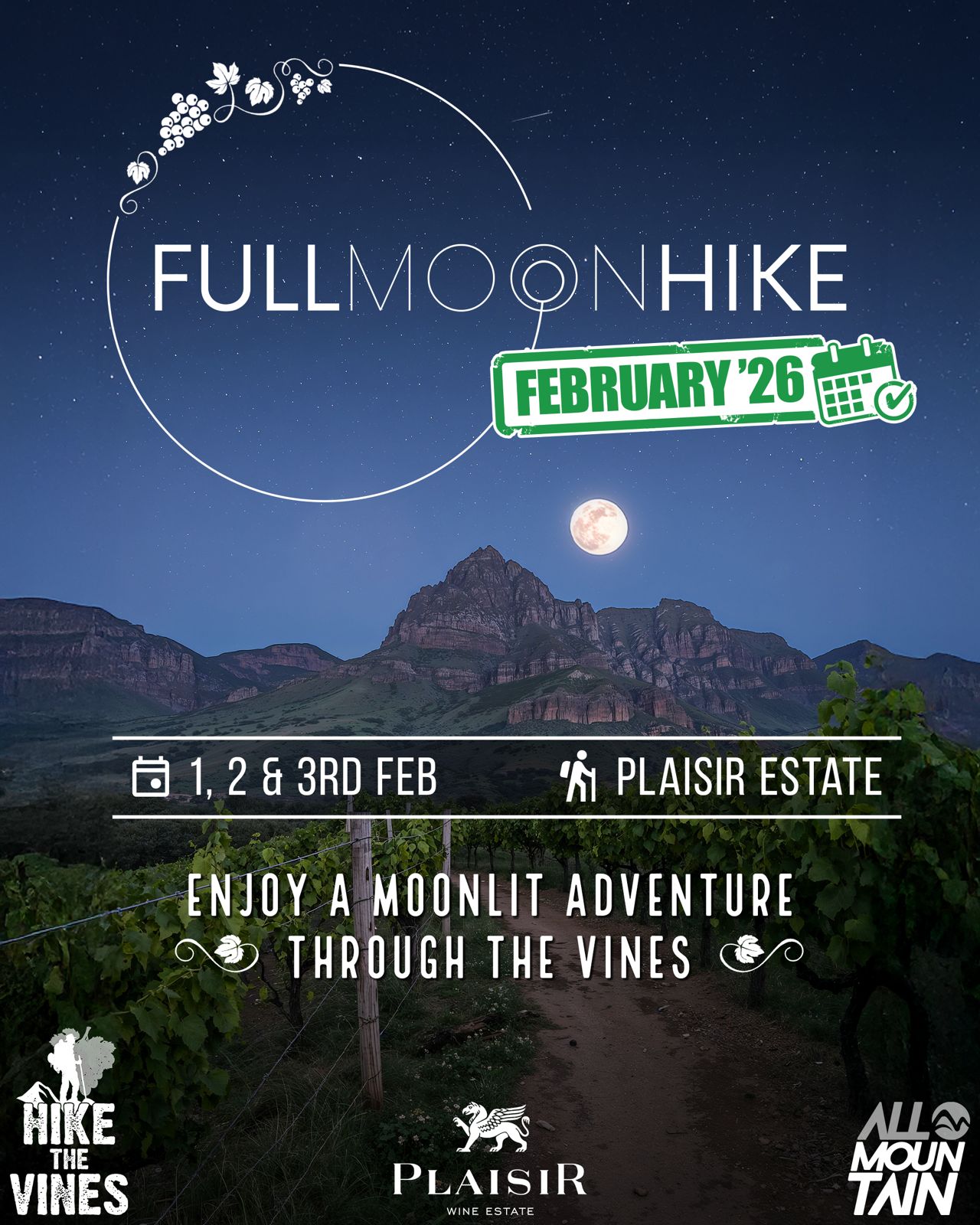 Full Moon Hikes, February 2026 - Race Events and Bookings