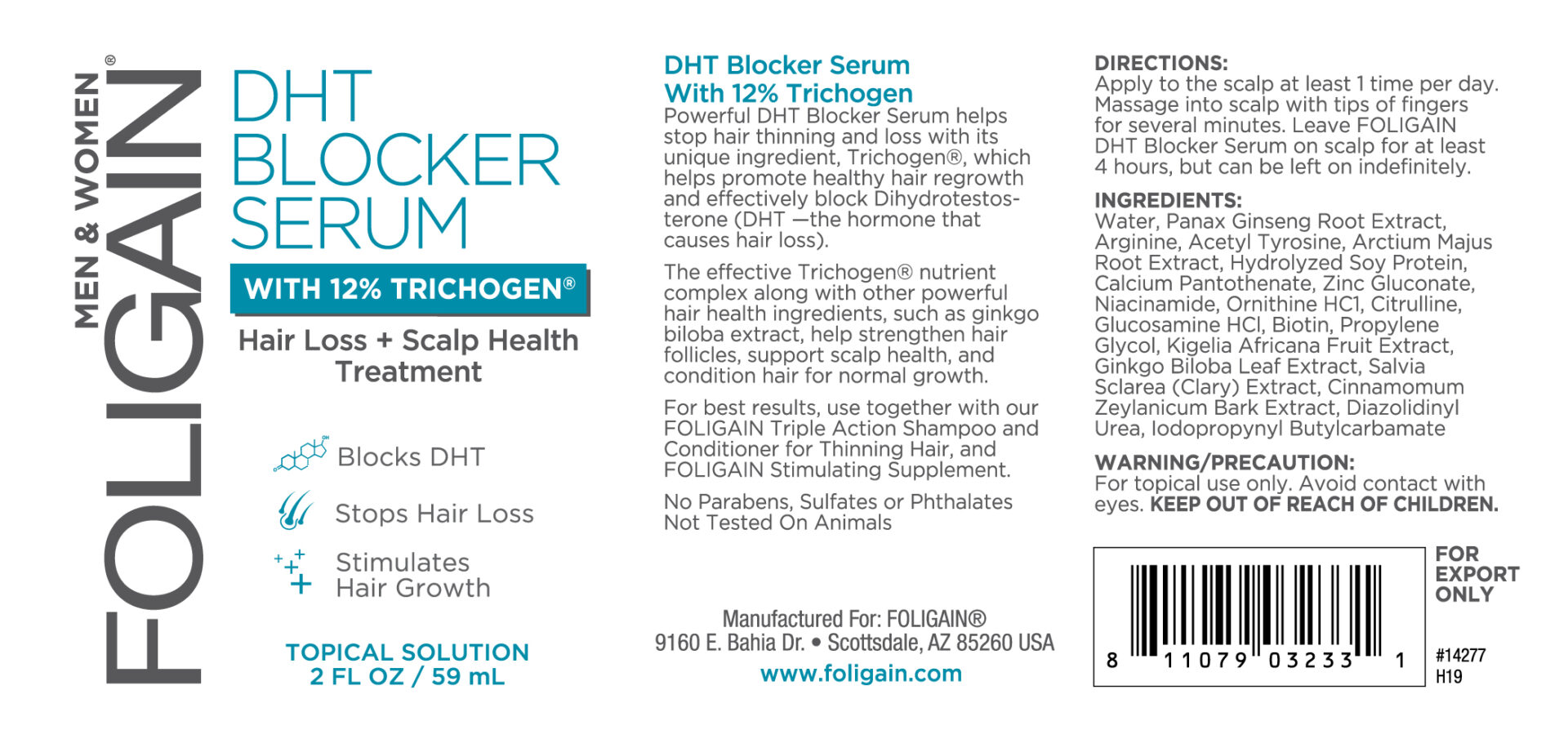 FOLIGAIN Hair Regrowth DHT Blocker Serum with 12% Trichogen | Biovea